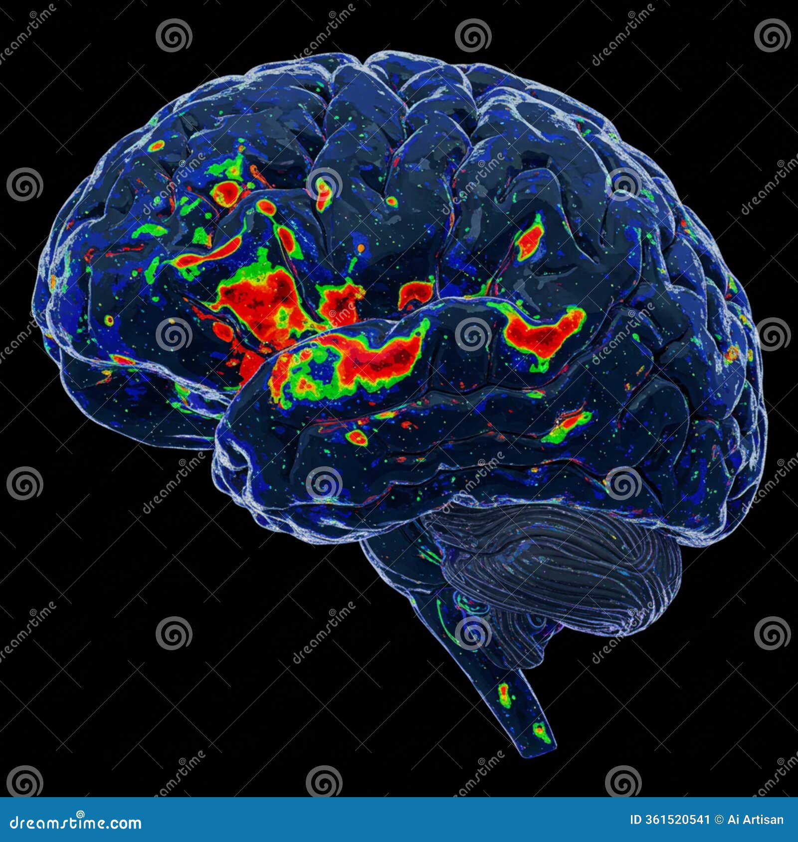 A Digital Rendering Of A Human Brain Depicts Neural Activity Using ...