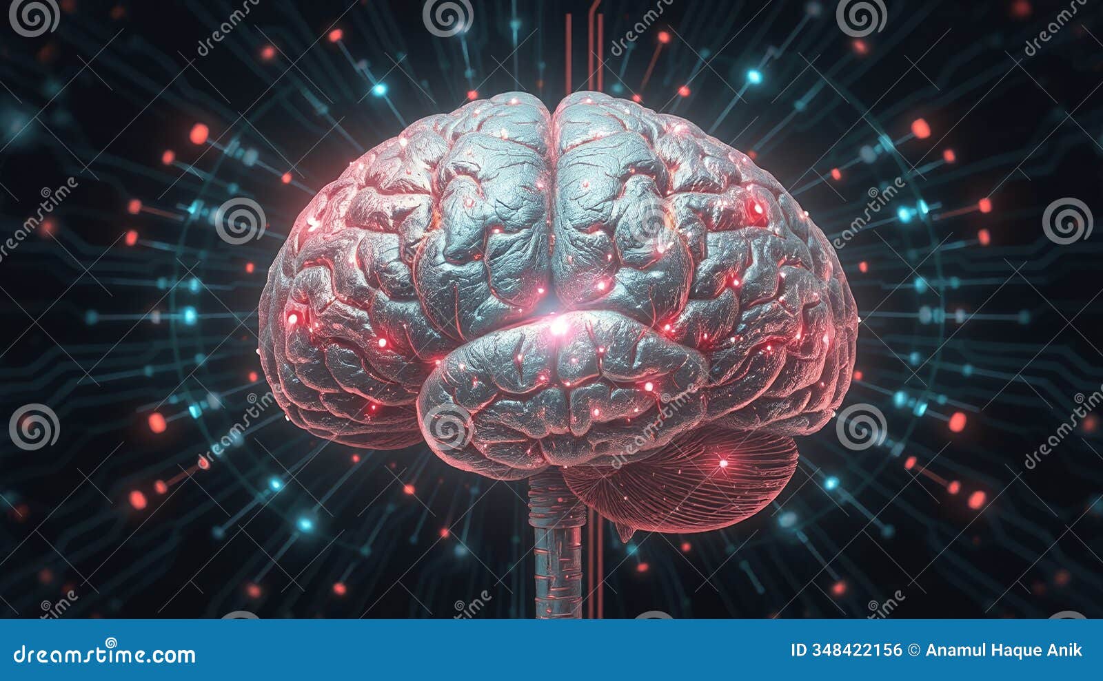 A Digital Rendering of a Human Brain with Glowing Circuitry Stock ...
