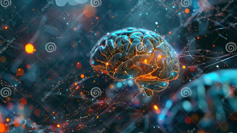 Digital Rendering of a Human Brain with Neural Network Connections ...