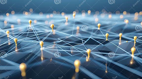 A Digital Rendering of a Network of Gold Nodes Connected by Thin, White ...
