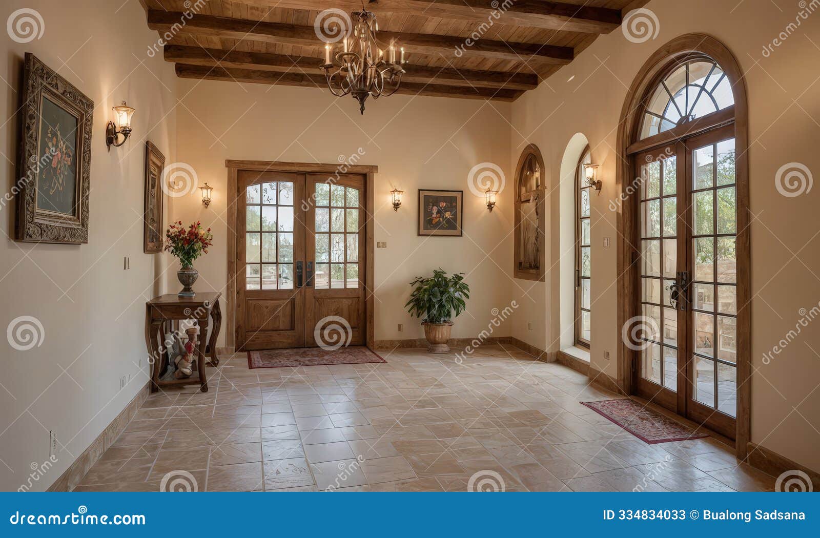 Foyer with chandel and stock illustration. Illustration of history ...