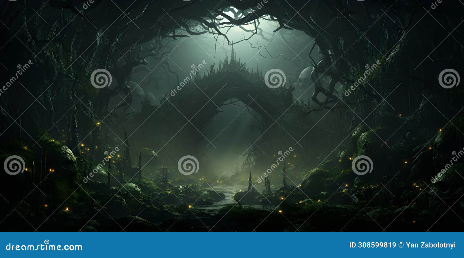 Digital Rendering of Sinister Creatures in a Fantasy Landscape. Concept ...