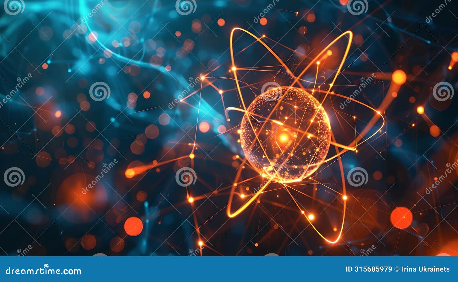 Abstract Atomic Energy and Particle Concept Illustration. Vivid and ...