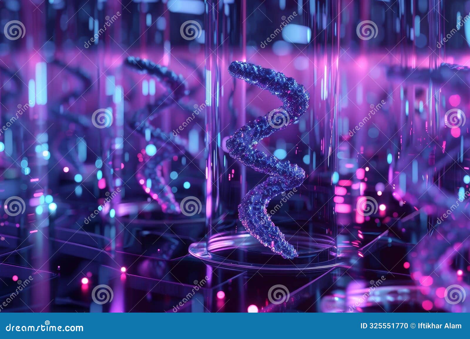 A Digital Representation of a Biotech Lab Featuring Glowing, Intricate ...