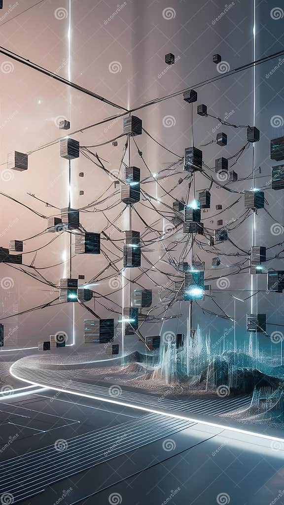 A Digital Representation of a Blockchain Network with Interconnected Nodes and Data Blocks Stock ...