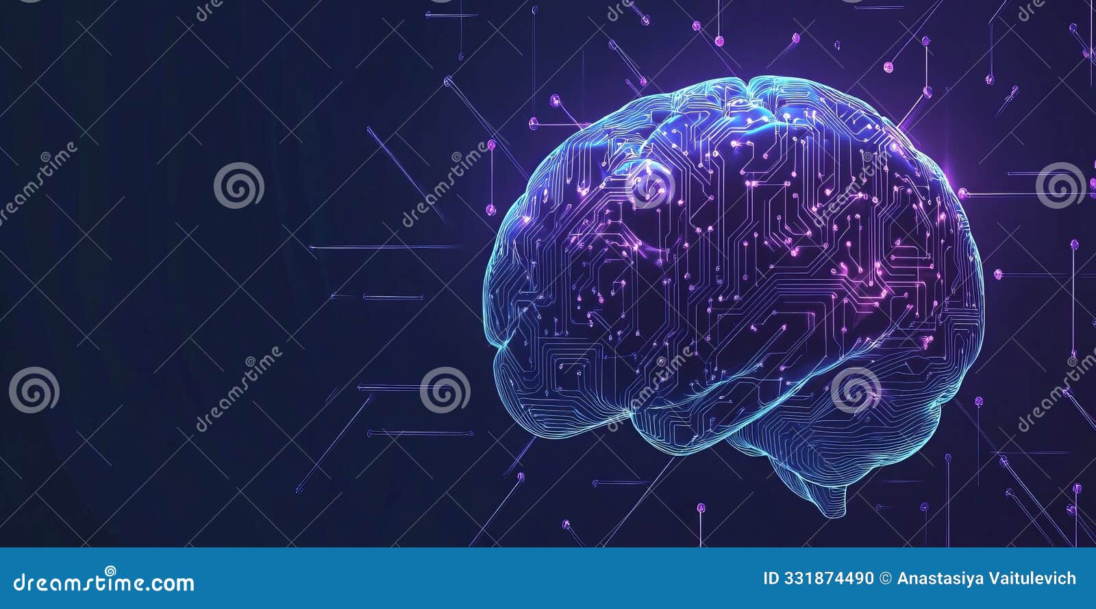 Digital Representation of a Brain with Circuits Glowing in a Dark ...