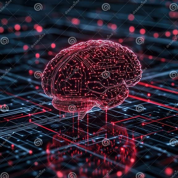 A Digital Representation of a Brain with Glowing Red Circuitry ...