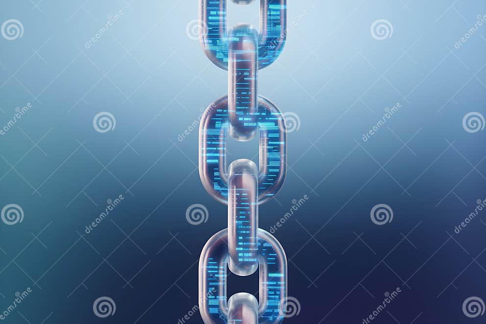 Digital Chain Encased in Holographic Matrix with Blue Gradient ...