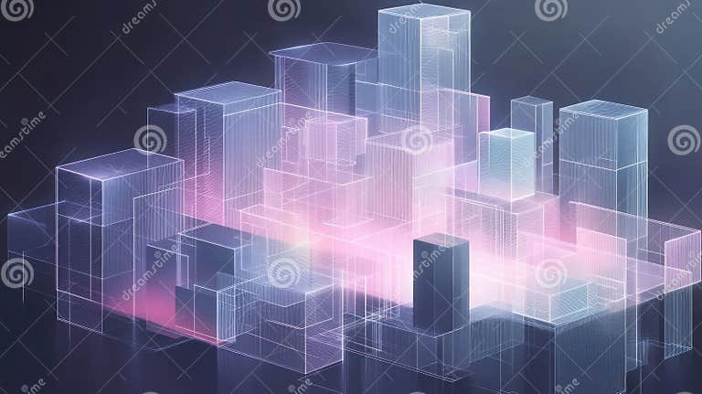 A Digital Representation of a Cityscape with Translucent Structures and ...
