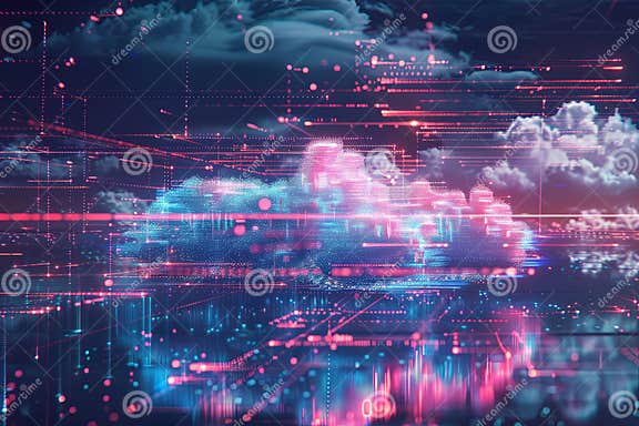 A Digital Representation of Cloud Computing with Colorful Lines and Dots Visualizing Data ...