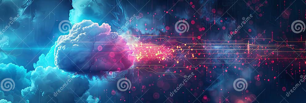 A Digital Representation of Cloud Computing with Glowing Lines and Data Points. Generative AI ...