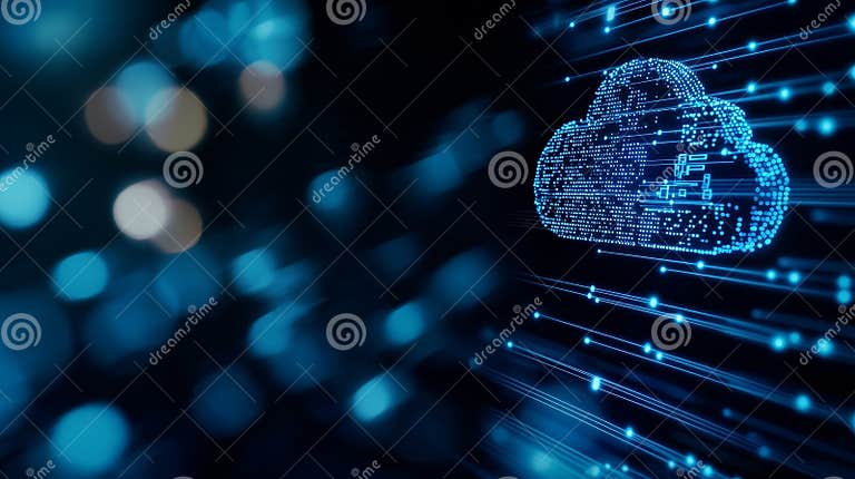 A Digital Representation of a Cloud Symbol Interconnected with Flowing Data Lines Showcasing ...