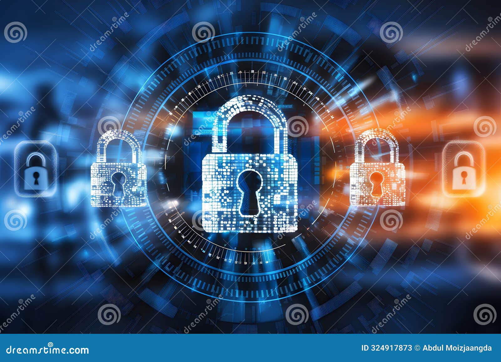 Digital Representation of Cybersecurity with Blue and Orange Hues Stock ...