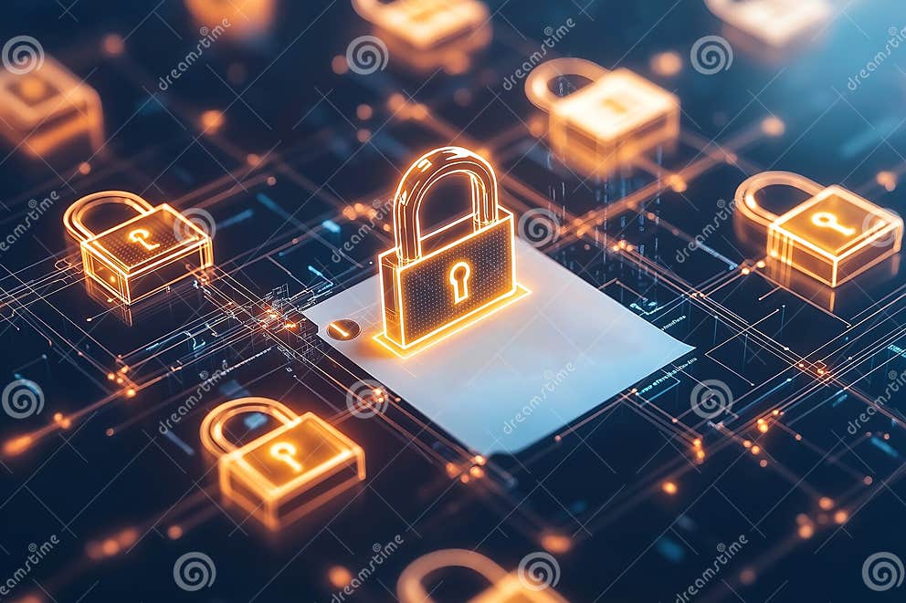 Digital Representation of Data Security with Glowing Padlocks and a ...