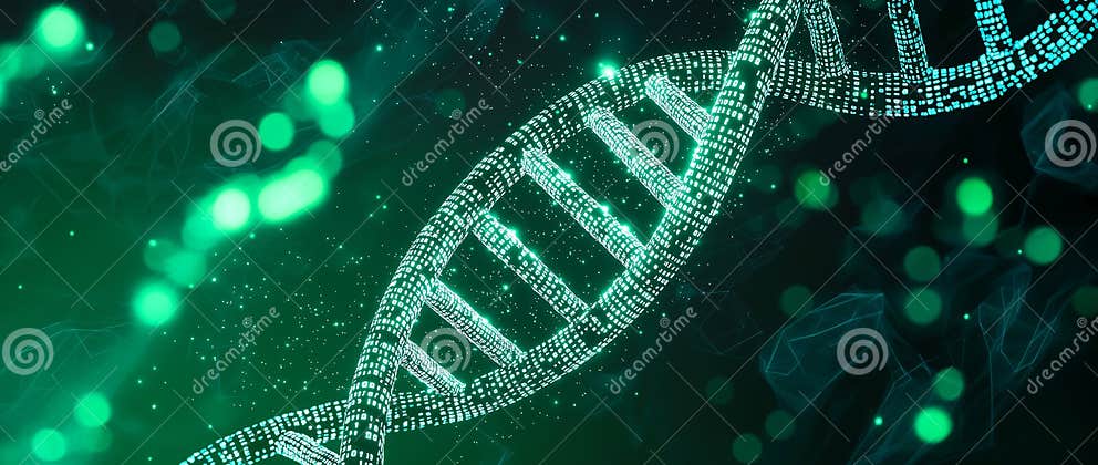 Digital Representation of DNA Structure with Glowing Green Background ...