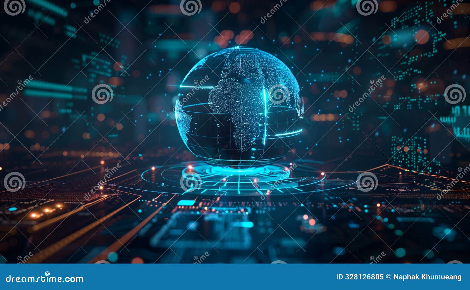 A Digital Representation of Earth with a Network Grid Glowing in Blue ...