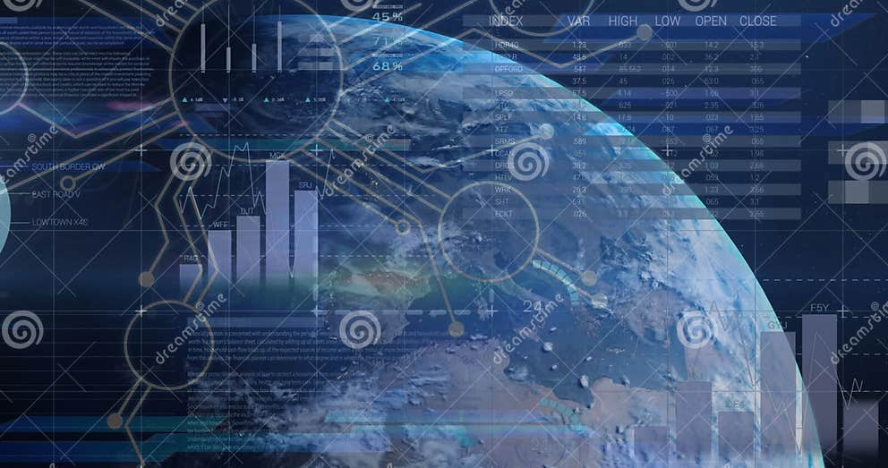 Digital Representation of Earth with Various Data Visualizations Overlaying it Stock Image ...
