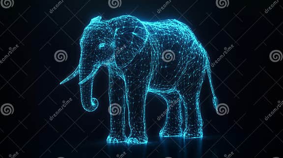 Digital Representation of an Elephant with a Glowing Network Design in ...