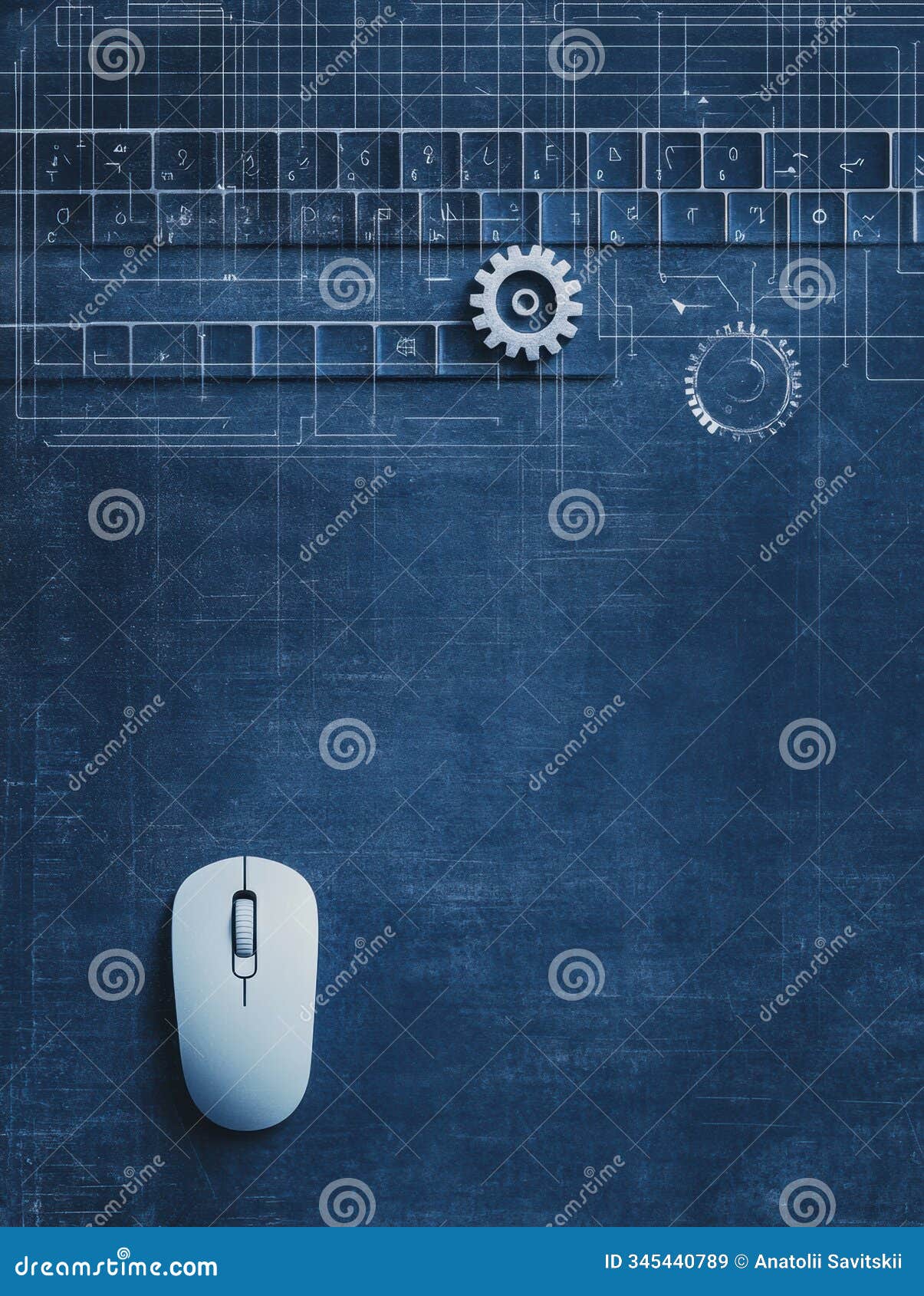 A Digital Representation Features a Keyboard, White Mouse, and Gears ...