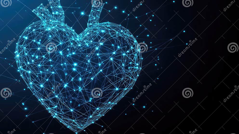Digital Representation of a Heart Made from Blue Lines and Nodes Stock ...