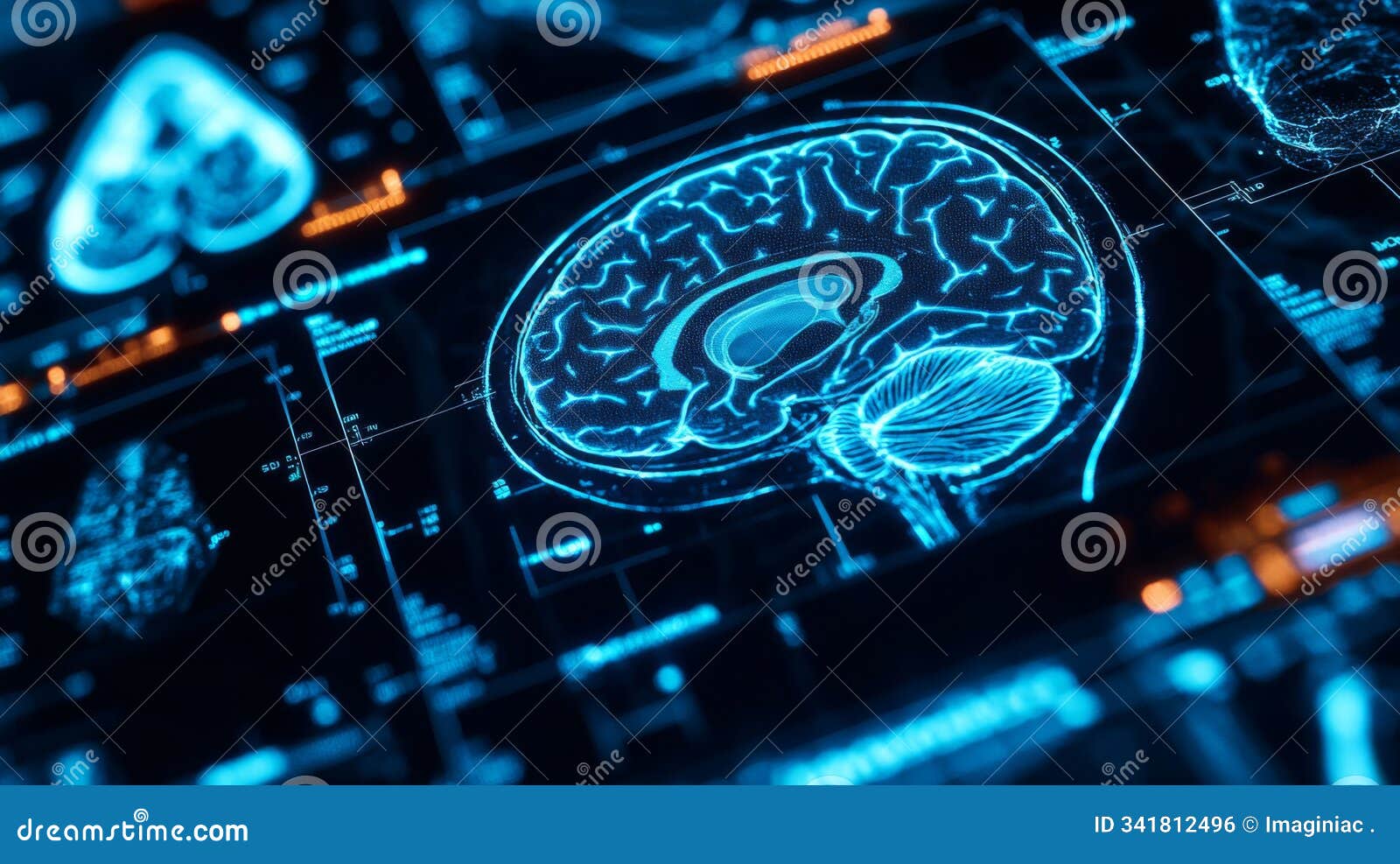 Digital Representation of a Human Brain on a Medical Screen Stock ...