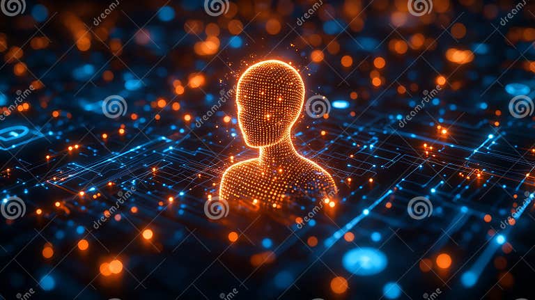 A Digital Representation of a Human Figure Surrounded by Glowing Data ...