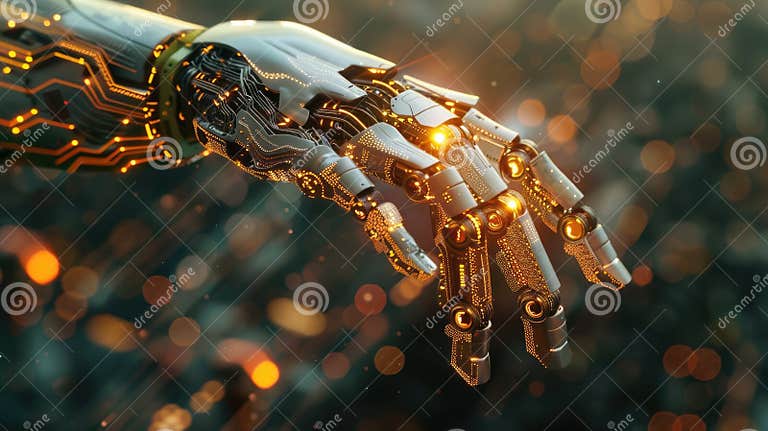 Digital Representation of a Human Hand Made of Glowing Nodes ...