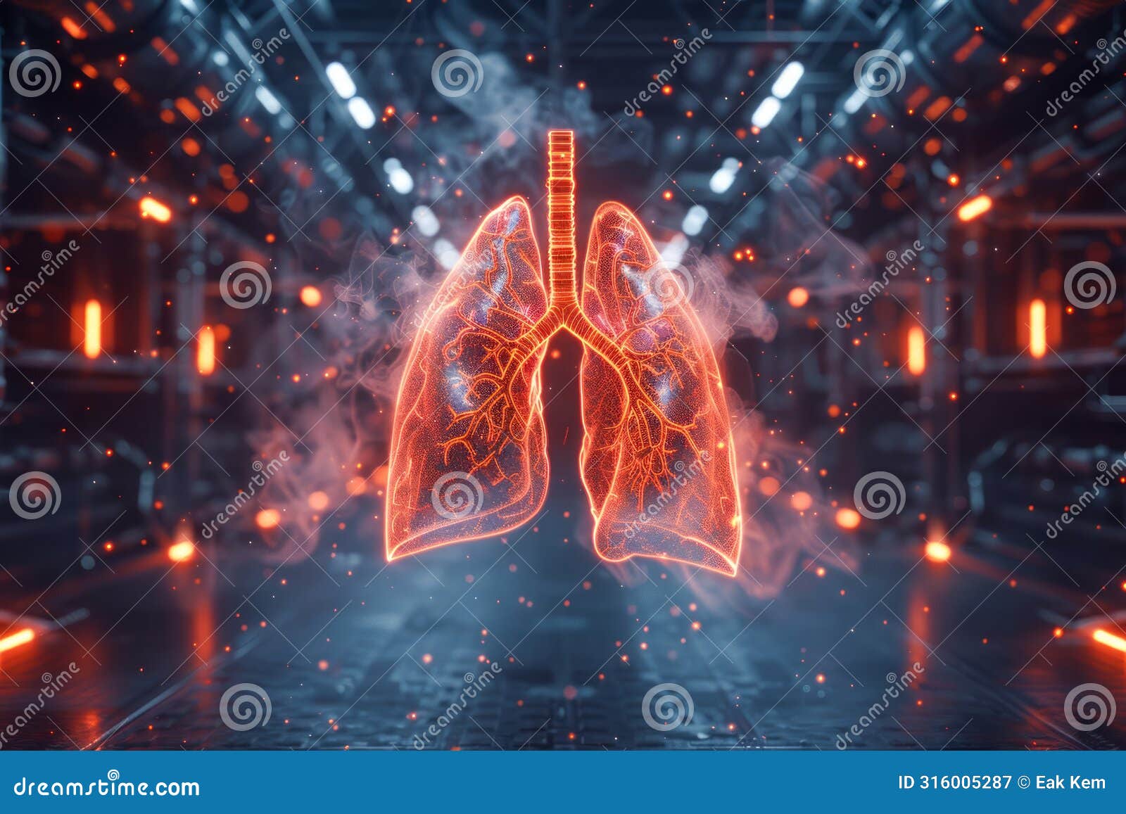 Digital Representation of Human Lungs with Neon Light in Futuristic ...