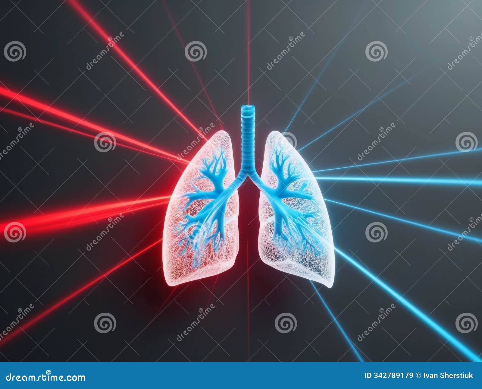 Digital Representation of Human Lungs with Red and Blue Glowing Lights ...