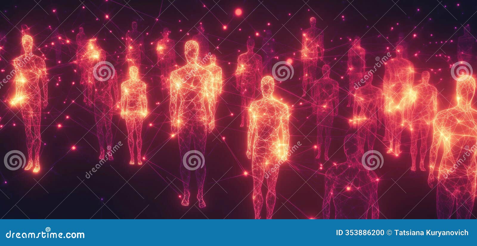 Digital Representation of Interconnected Human Figures in Glowing ...
