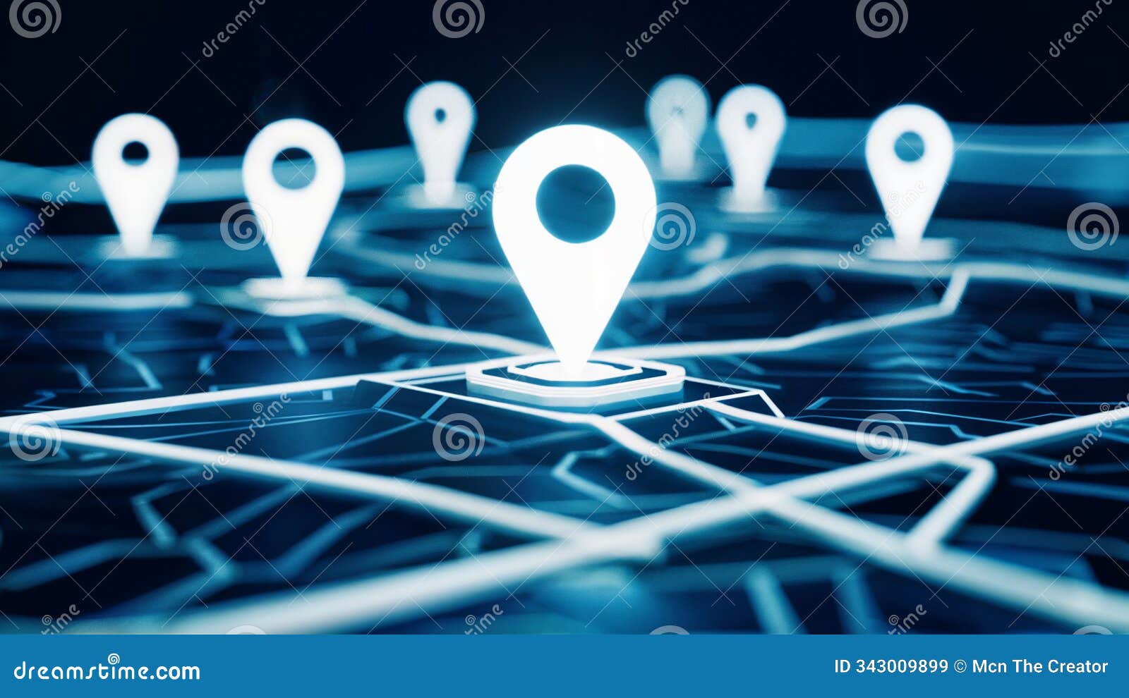 A Digital Representation of a Map with Multiple Location Markers, or ...