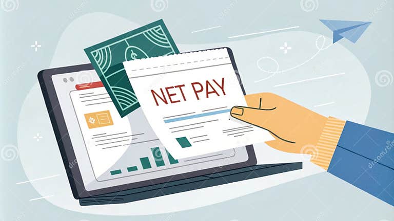 A Digital Representation of a Paycheck Being Issued with Net Pay ...