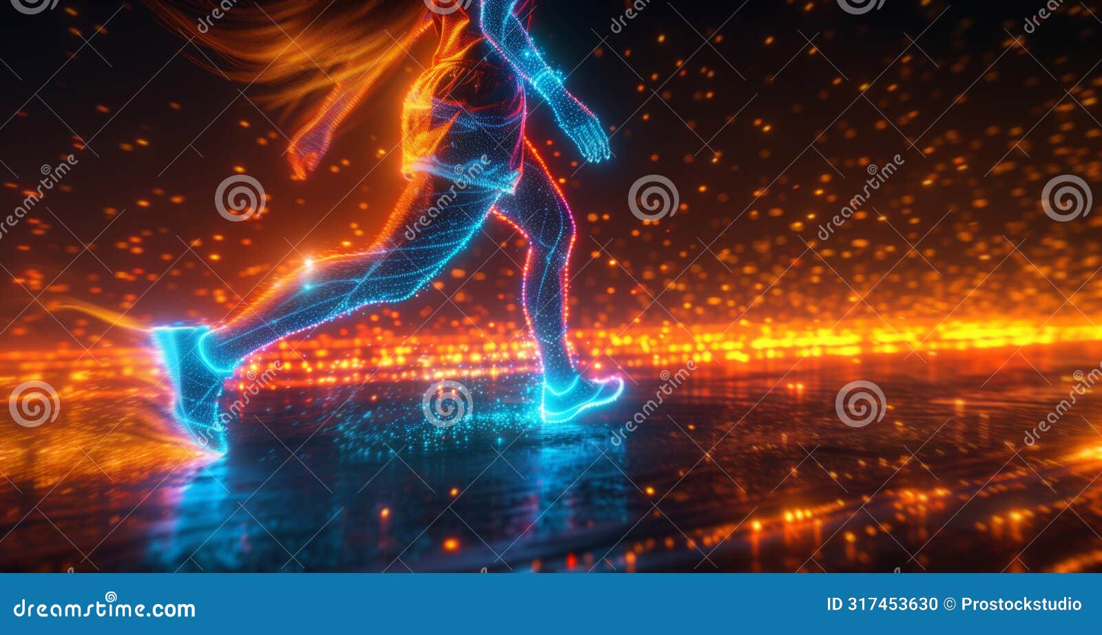 Digital Representation of Runner with Neon Lights in Motion at Night ...
