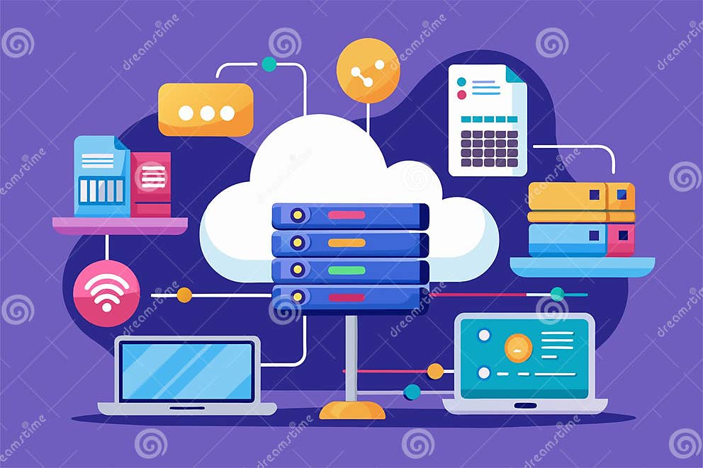 A Digital Representation Showing Cloud Data Storage with Servers and ...