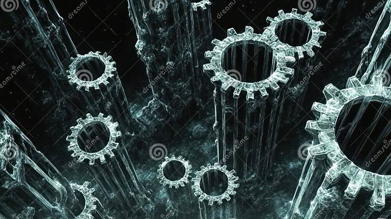 A Digital Representation of Translucent Gears in a Dark, Abstract ...