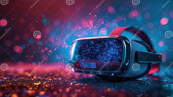 A Digital Representation of a Virtual Reality Headset with Glowing Neon ...
