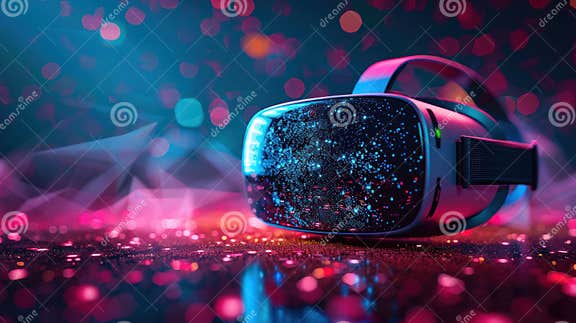 A Digital Representation of a Virtual Reality Headset with Glowing Neon ...