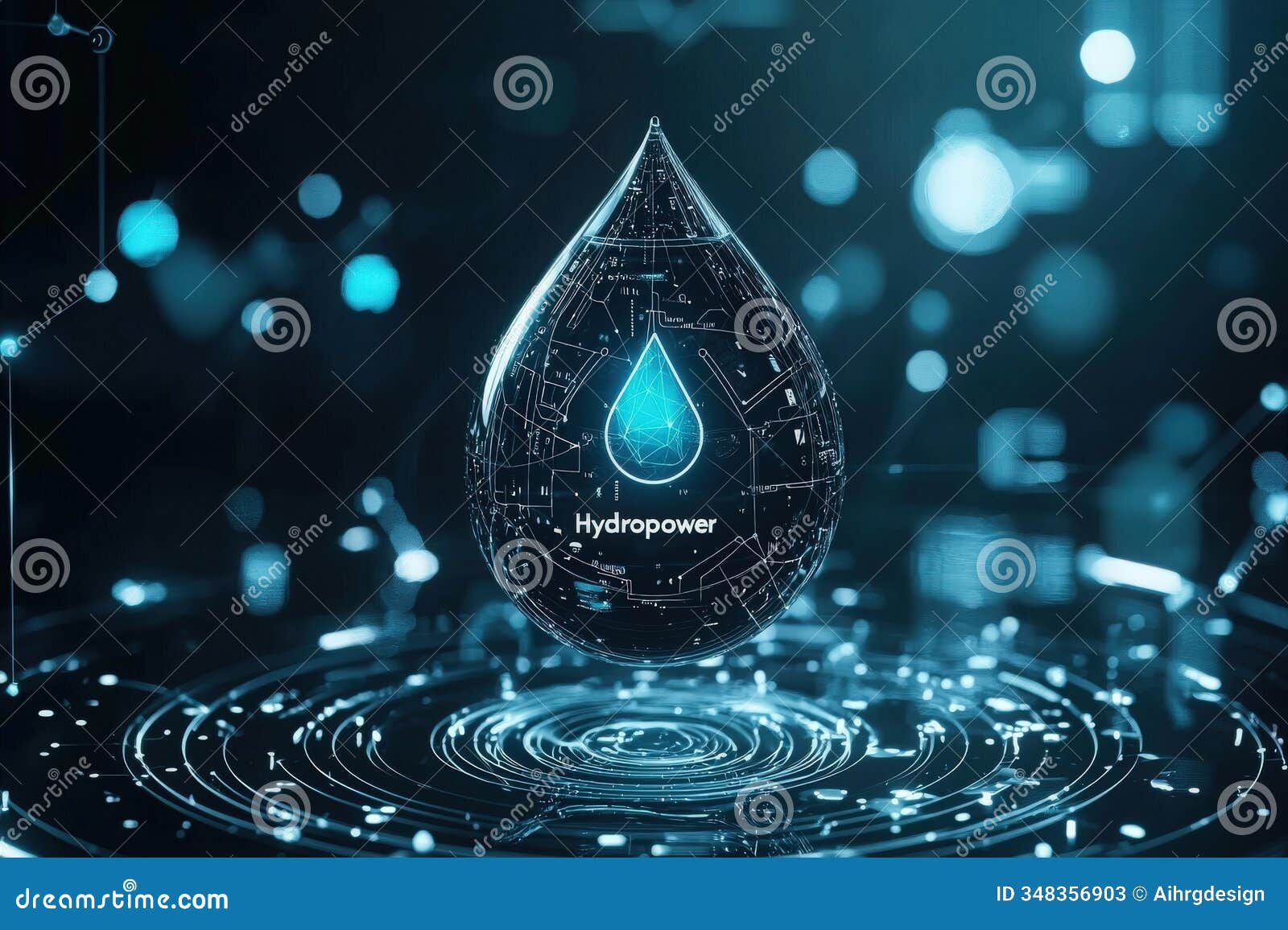 Hydropower Drop Symbolizing Renewable Energy Technology in a Digital ...