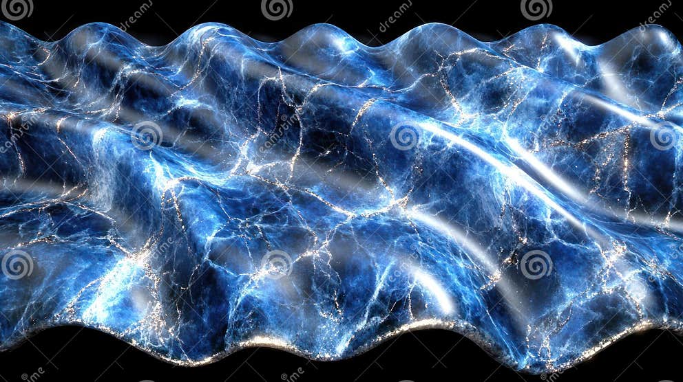 A Digital Representation of a Wavy, Blue Surface with Luminous, Vein ...