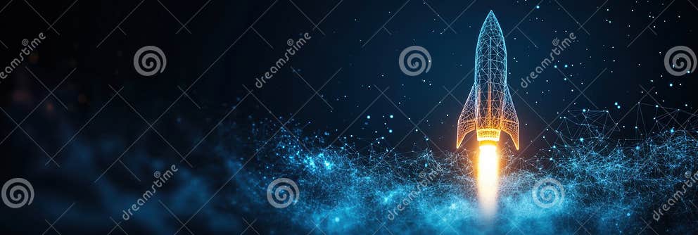 A Digital Representation of a Wireframe Rocket Launching into the ...