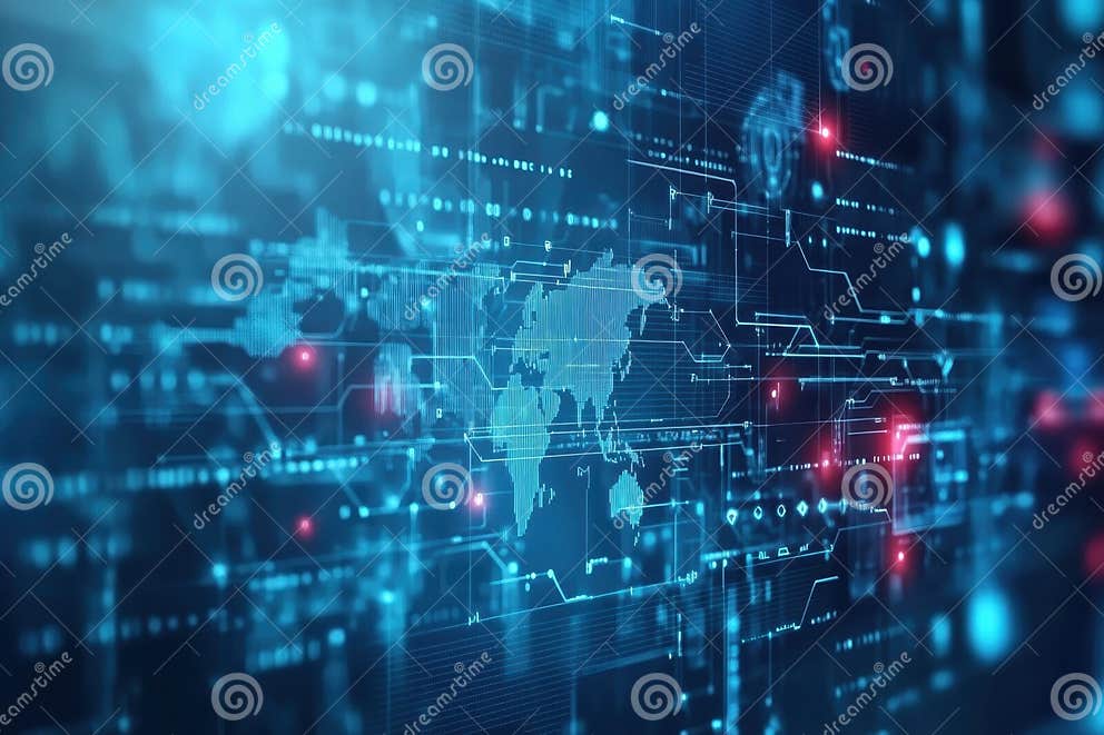 Digital World Map with Glowing Data Connections and Abstract Technology ...
