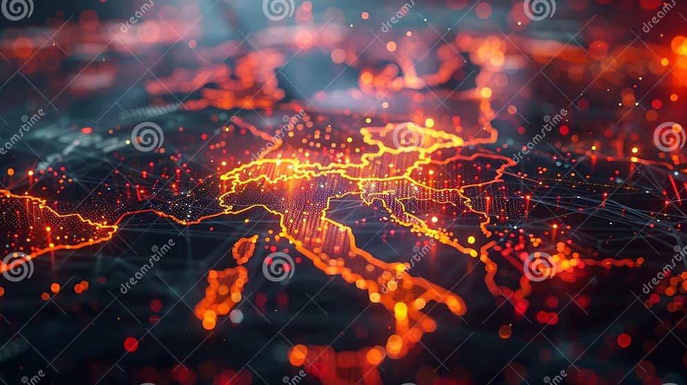 Digital Representation of a World Map with Interconnected Nodes and ...