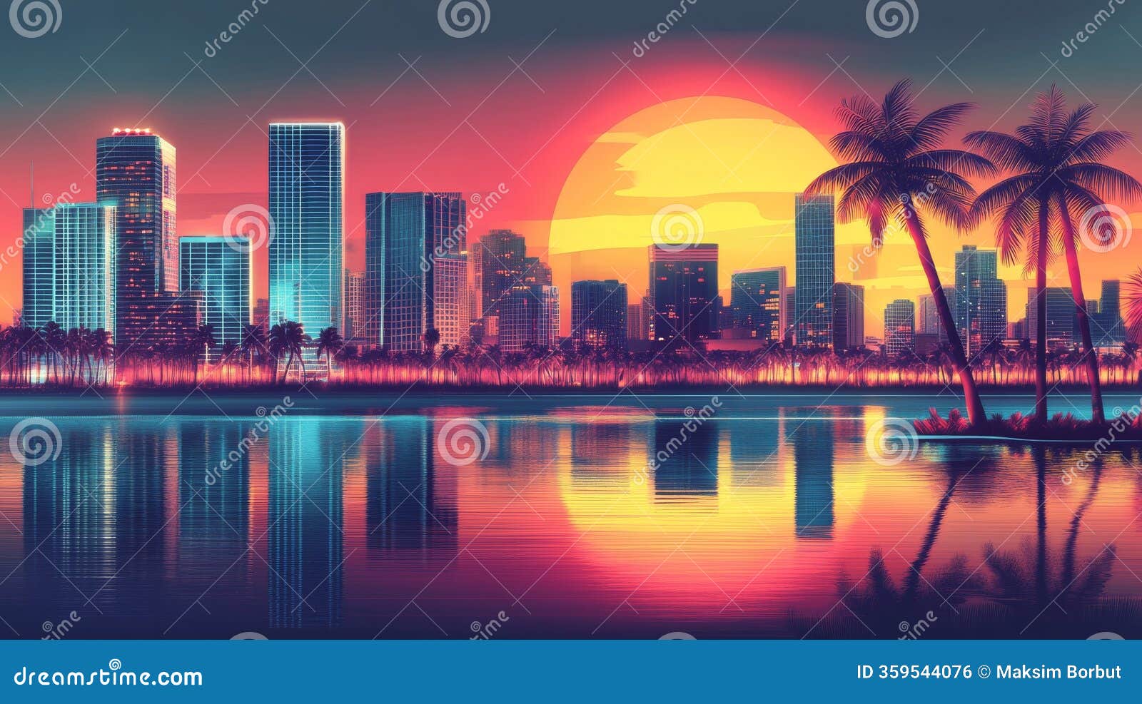 Synthwave Sunset Landscape Stock Photography | CartoonDealer.com #316820564