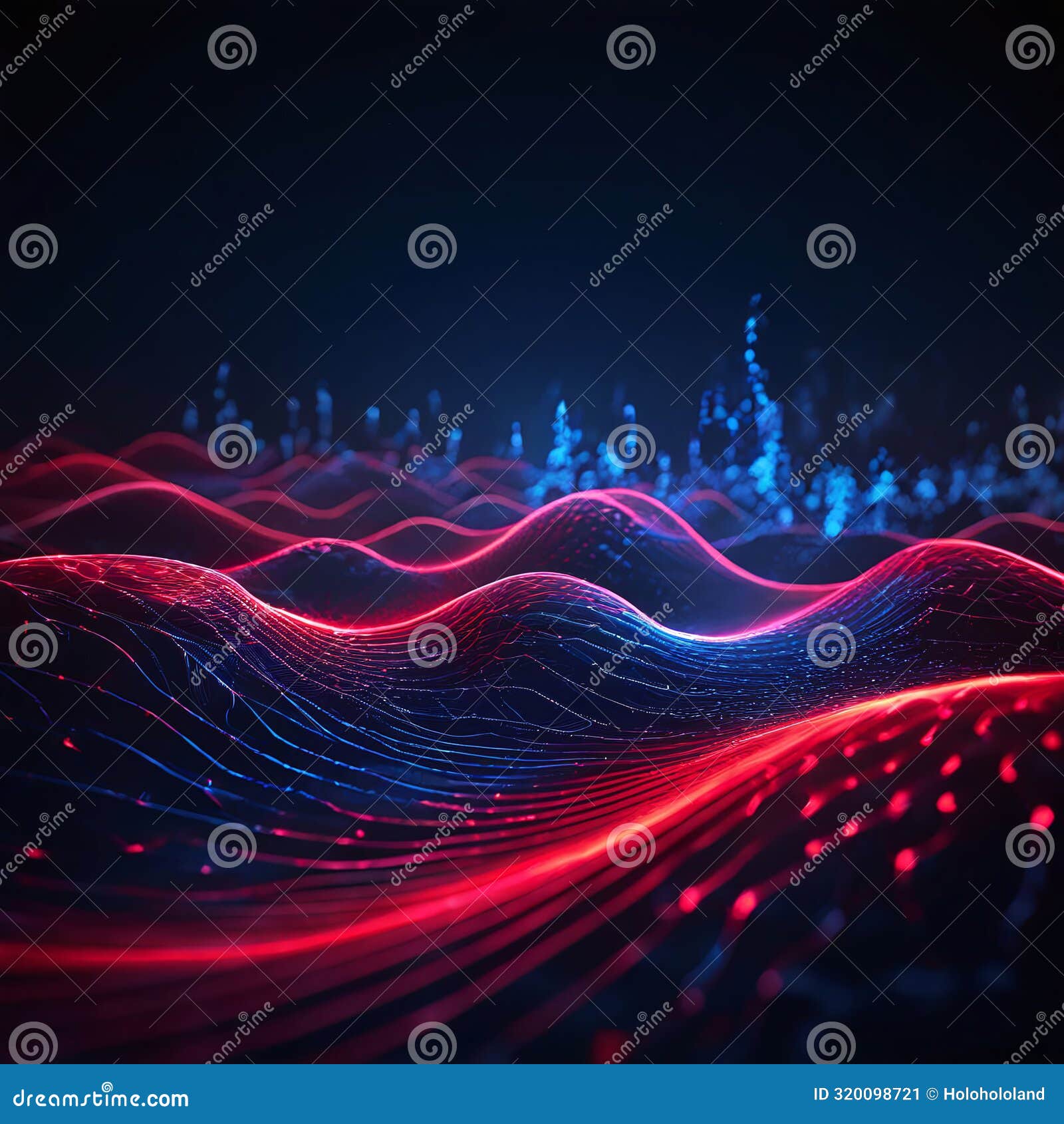 Digital Ripple Red and Blue Waves on Dark Background. Hi Tech Image ...
