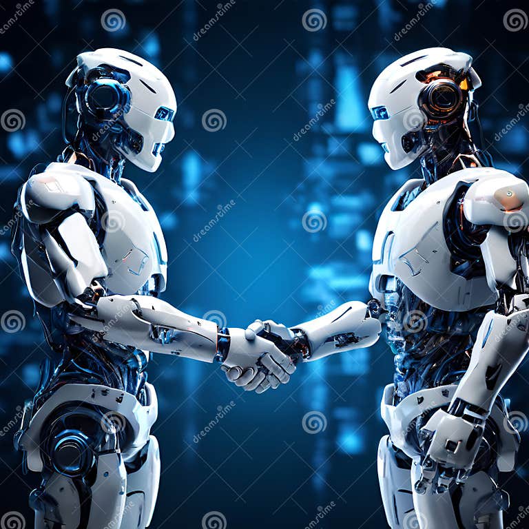 Handshake between Robots, Robo Hand Shaking Technological Background Artificial Intelligence ...