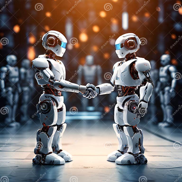 Handshake between Robots, Robo Hand Shaking Technological Background ...