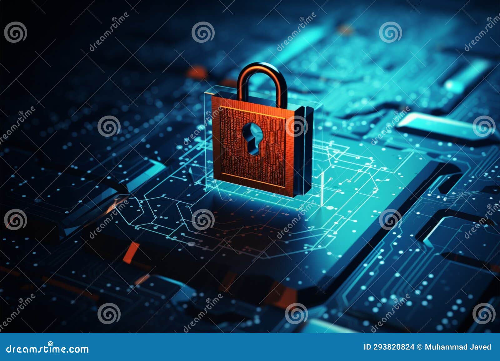 Digital Safeguard Abstract Backdrop with a Lock and Protective Shield ...