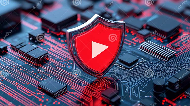 A Digital Safety Barrier on a Microchip, Symbolizing Cybersecurity and Data Protection in a ...