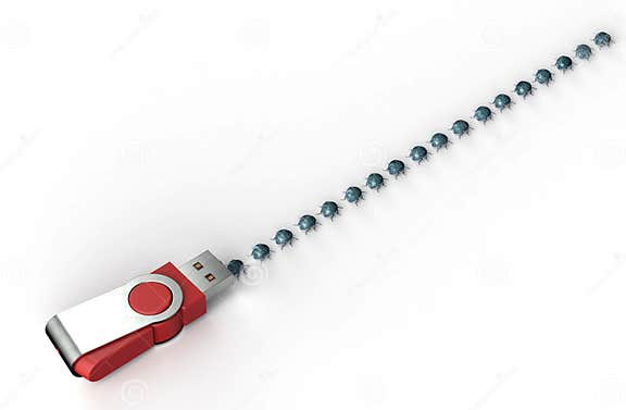 Digital Safety Concept Computer Bug on Usb Stick, 3D Illustratio Stock ...