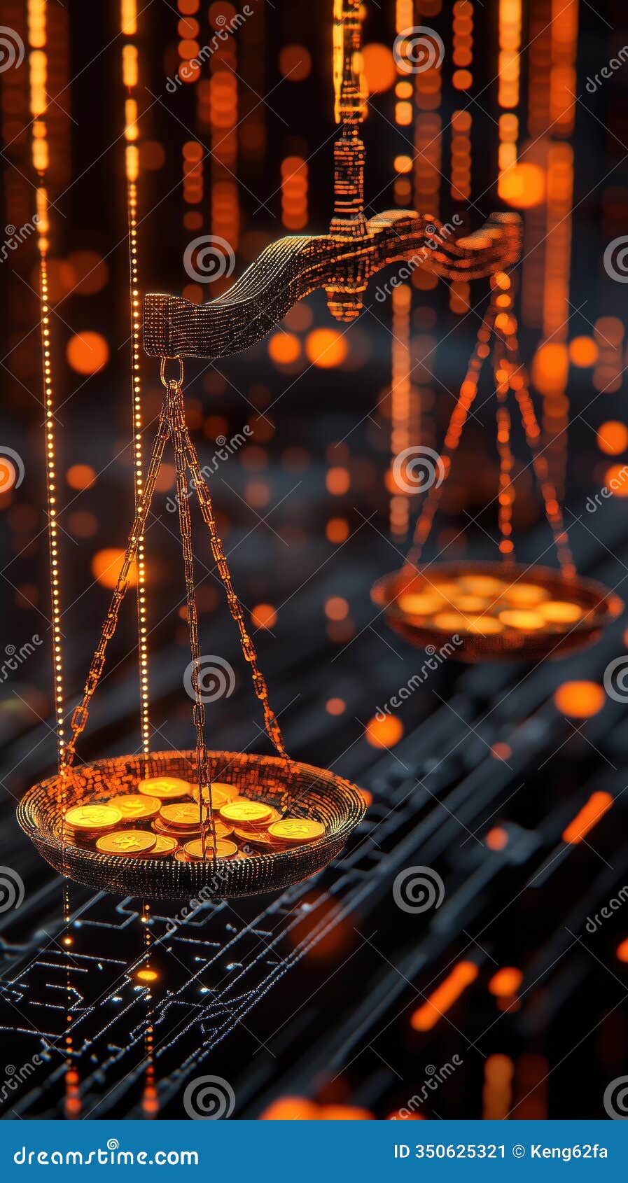 Digital Scales with Glowing Coins Represent Balance and Value Stock ...